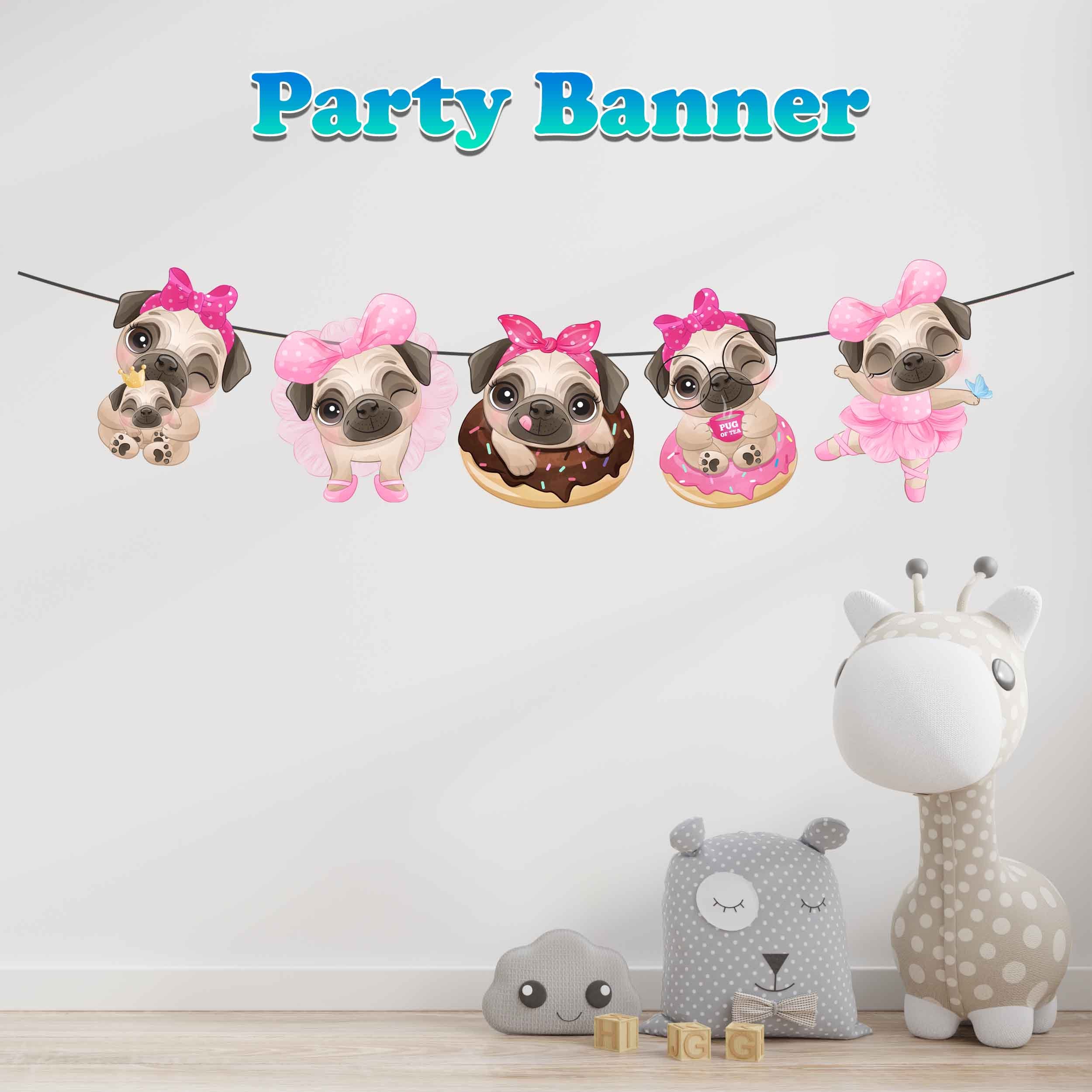 Pug Dog Birthday Banner Dogs Party Supplies | Birthday Decorations for ...