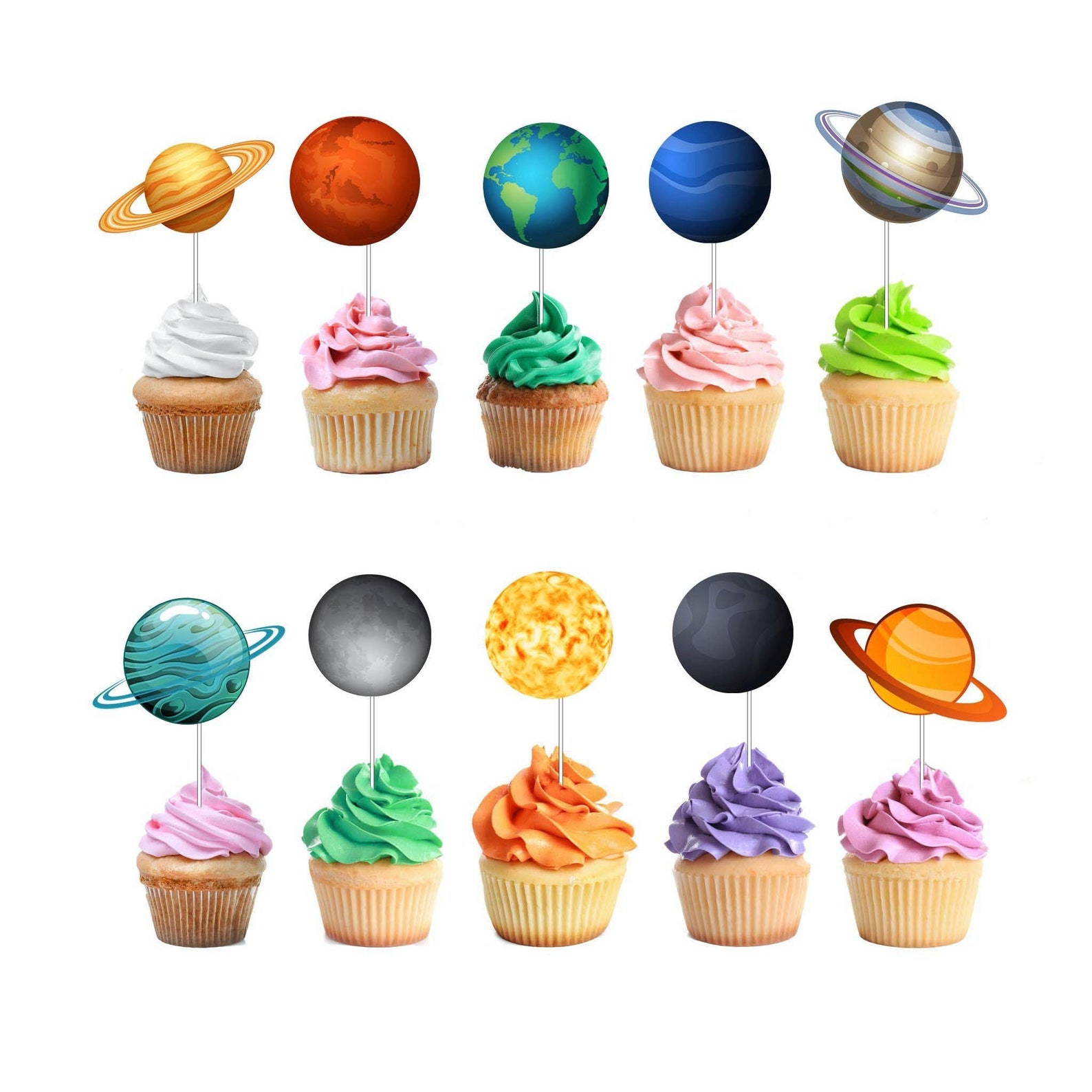 10 PCS Solar System Cupcake Toppers for Kids Galaxy Birthday | Etsy