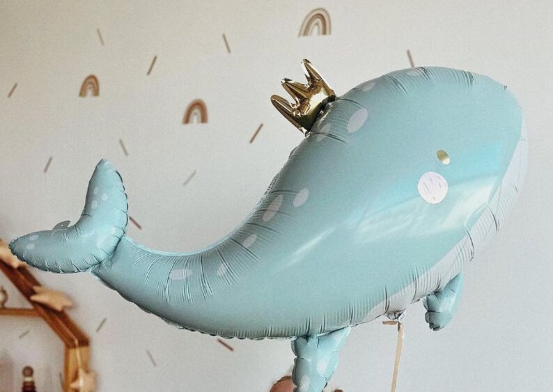 Large Regal Blue Whale Balloon With Crown - Nautical Delight for Baby ...