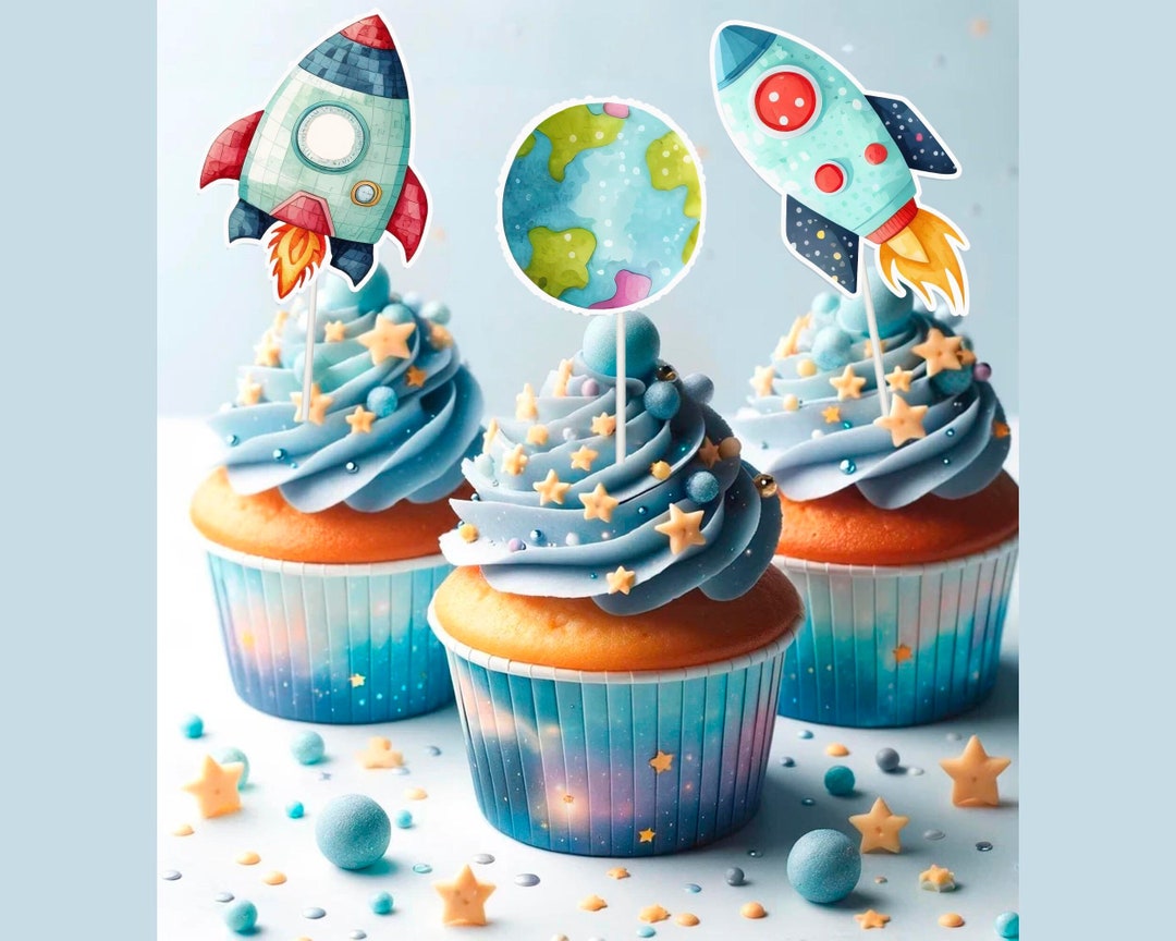10 PCS Rockets Cupcake Toppers for Baby Shower and Birthday - Space ...