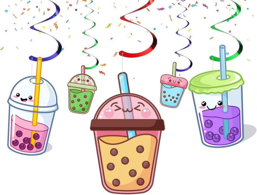 Boba Pool Party Streamers Birthday Decorations for Kids | Bubble Tea ...