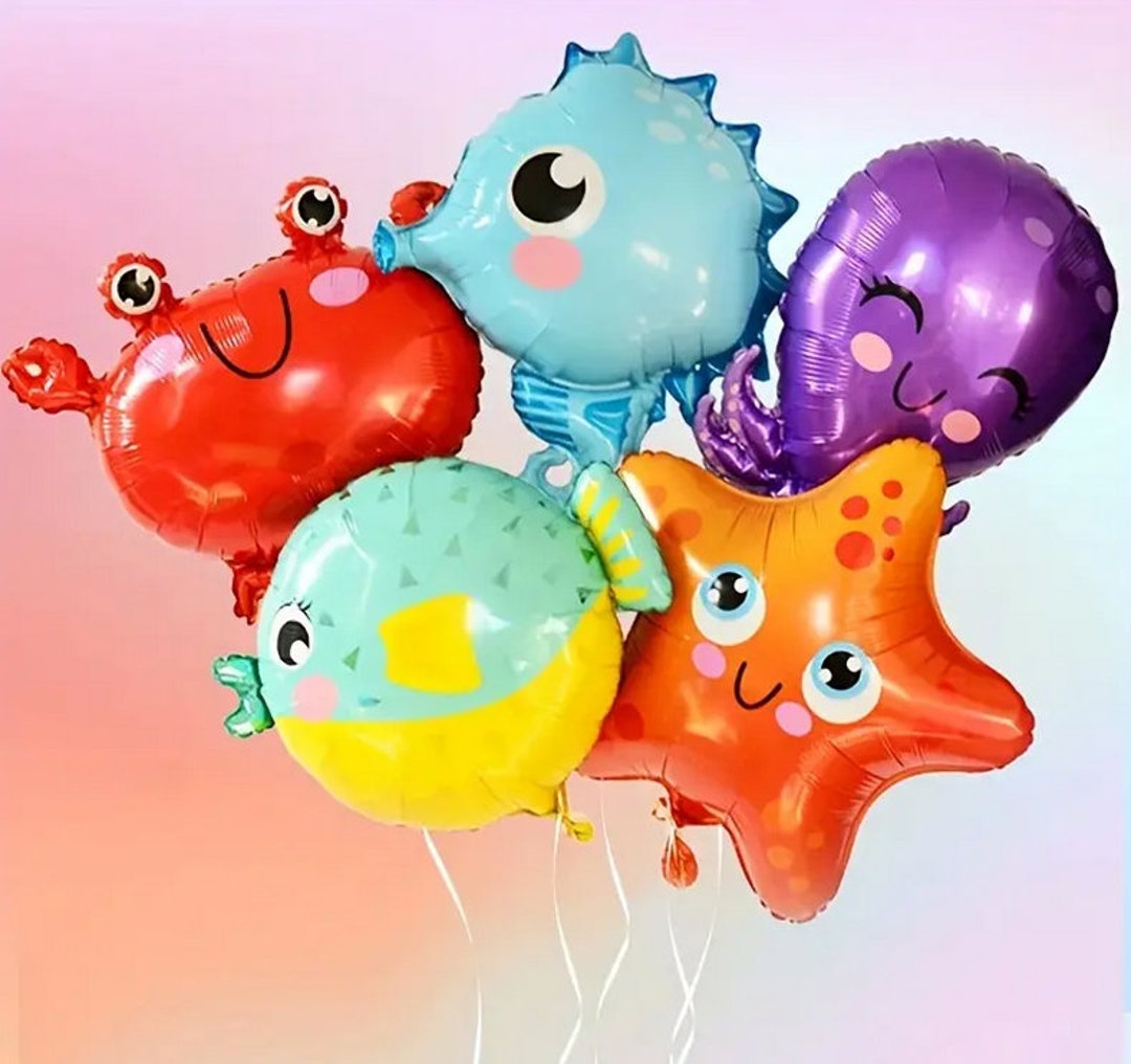 Under the Sea Balloon Set - 5 Piece Marine Animal Foil Balloons for ...