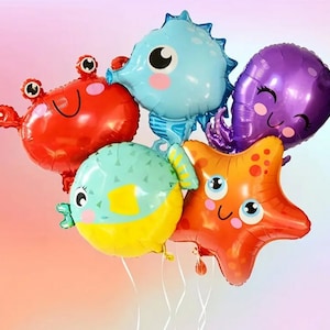 Under the Sea Balloon Set - 5 Piece Marine Animal Foil Balloons for ...