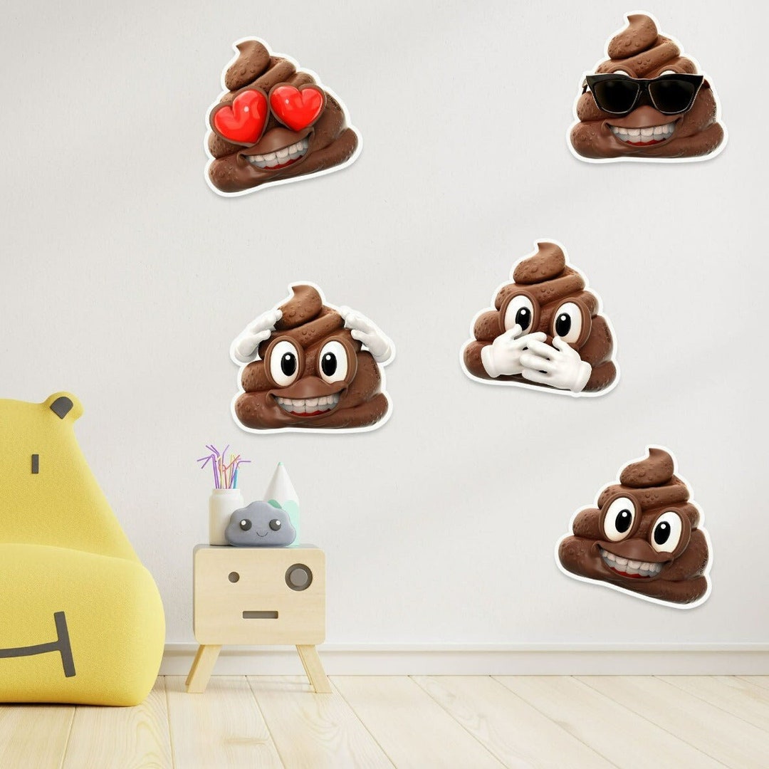 NEWMOJI® Poop Emoji Wall Stickers - Set of 5 - Fun Home Decor for ...