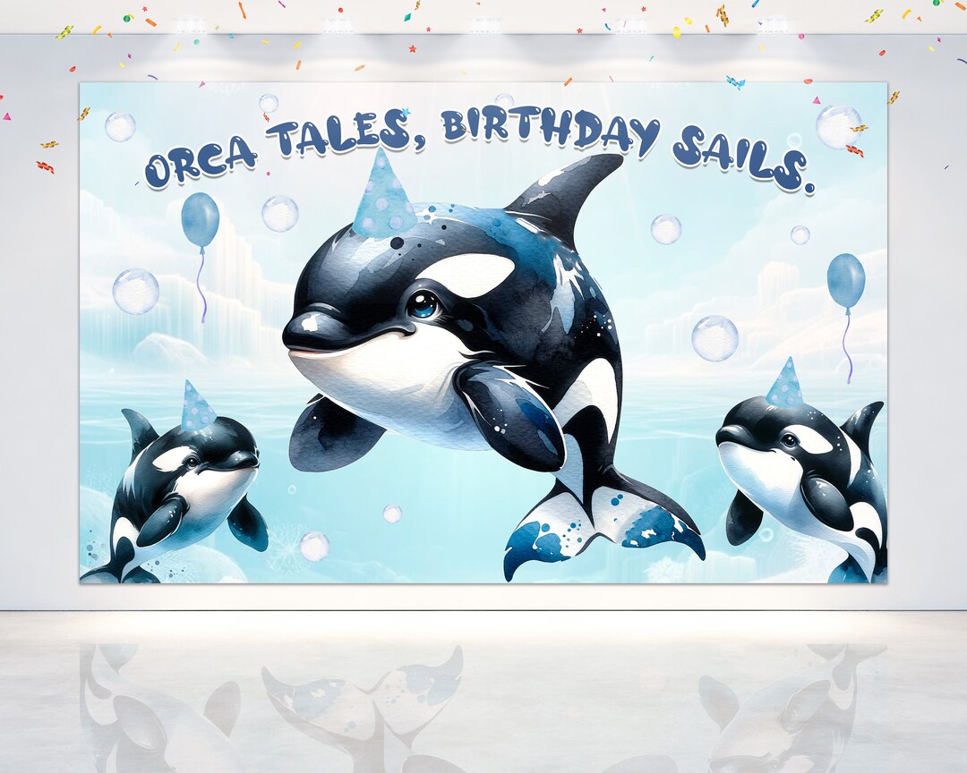 Orca Tales, Birthday Sails - Playful Orca Birthday Backdrop 5x3 FT ...