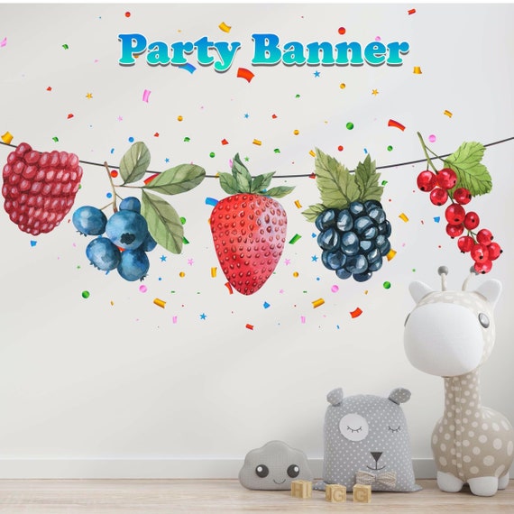 Berries Birthday Banner Cute Watercolor Summer Juicy Berry - Etsy