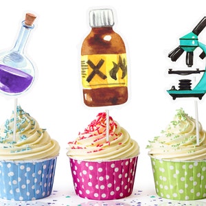 Science Cupcake Toppers | Science Lab Party Supplies for Birthday and ...