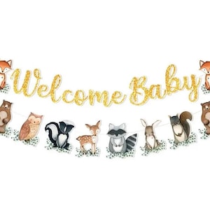 Woodland Animals 'welcome Baby' Banner - Charming Forest Creatures Baby ...