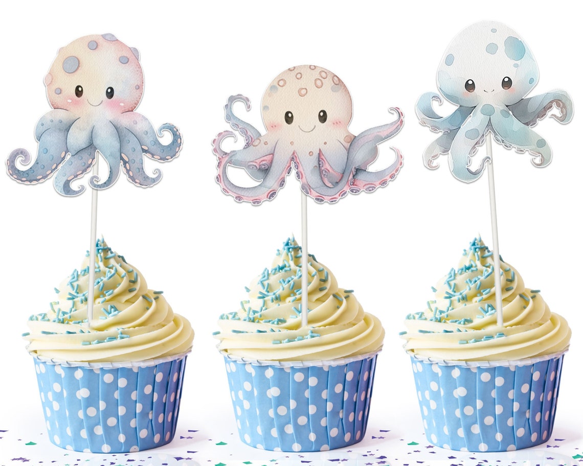 10 Pcs Octopus Cupcake Toppers for Baby Shower and Birthday - Under-the ...