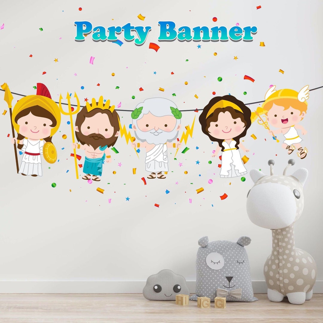 Cute Greek Gods Birthday Banner Greece Vector God Theme Party Supplies ...