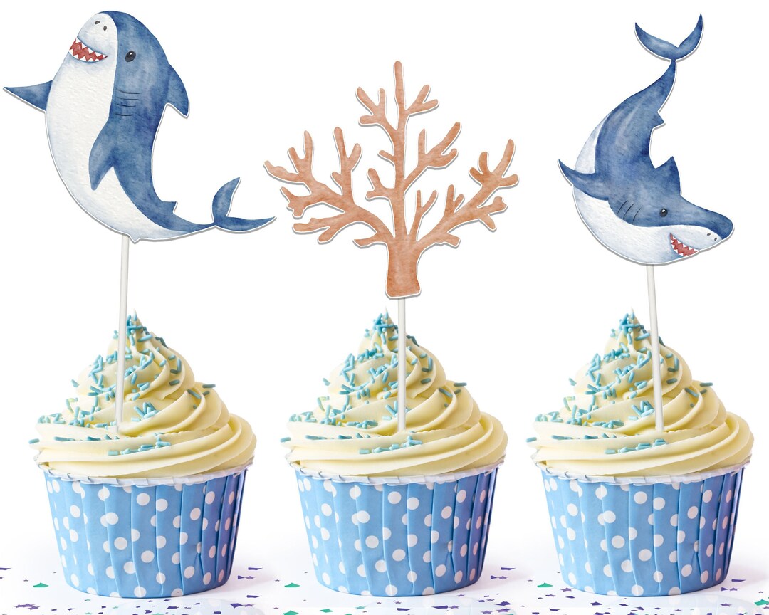 10 Pcs Shark Cupcake Toppers for Baby Shower and Birthday - Ocean ...