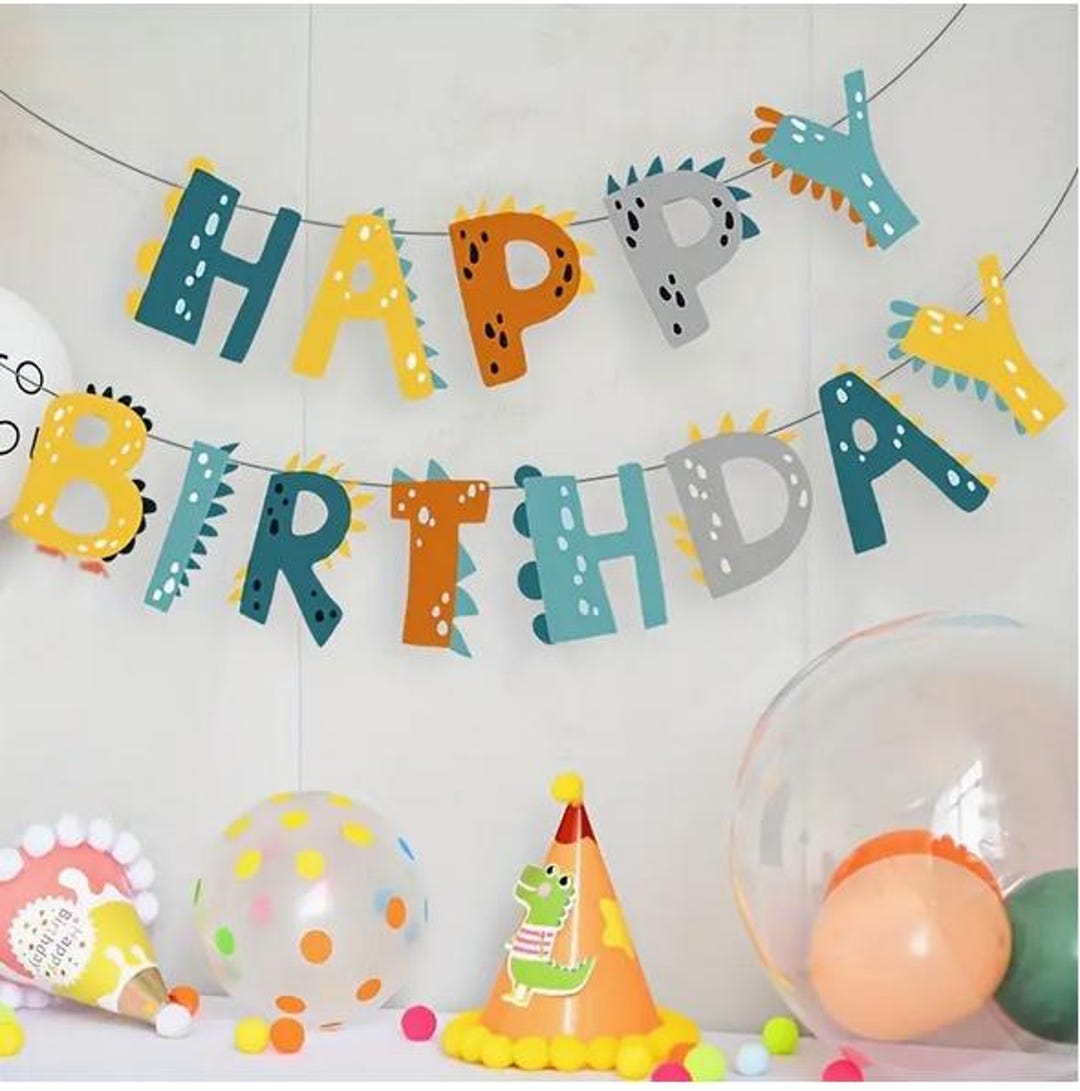 Dinosaur-themed 'happy Birthday' Banner - Colorful and Playful Party ...