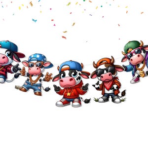 Hip Hop Cow Party Banner – 5 Cool Cows Cardstock Cutouts With Ribbon ...
