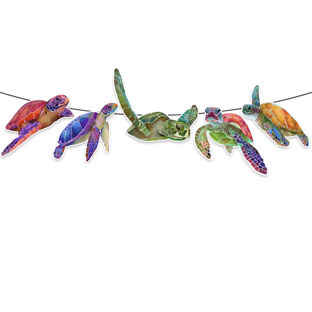 Turtle Under the Sea Birthday Banner Cute Watercolor Turtles Party ...