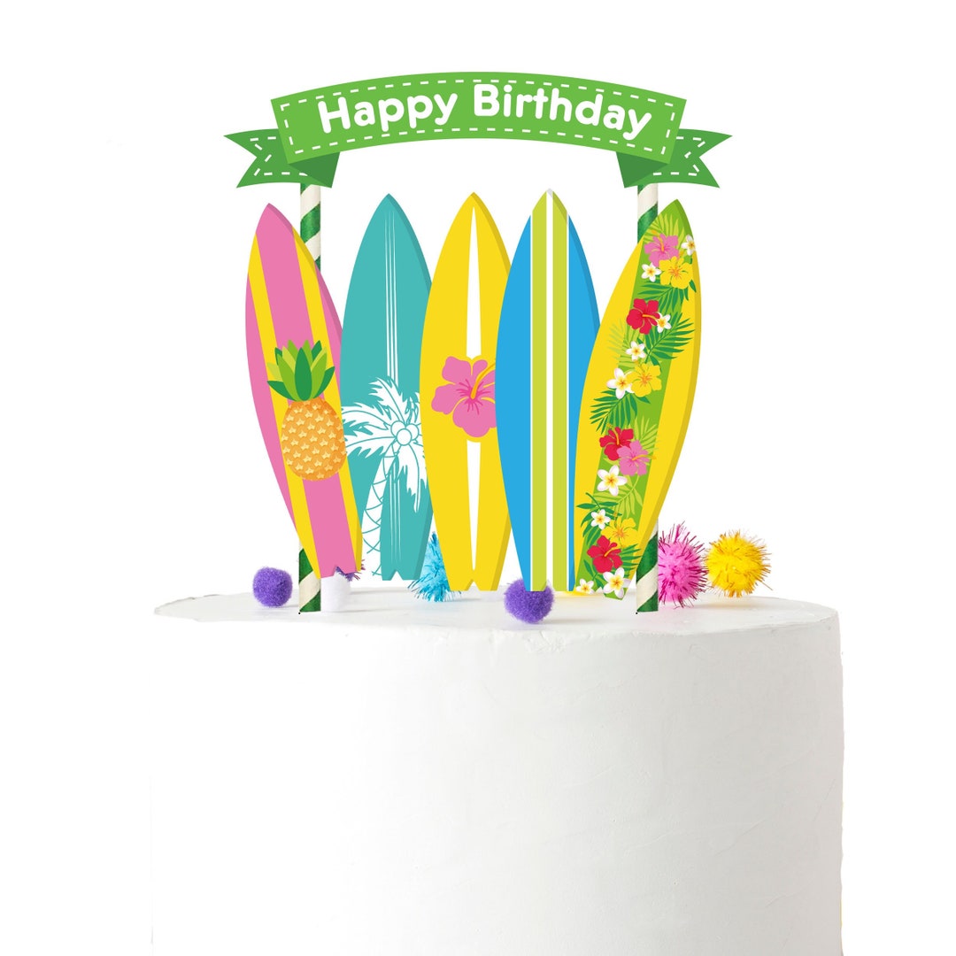 Colorful Surfboard Cake Topper Set - Tropical Beach Themed Birthday ...