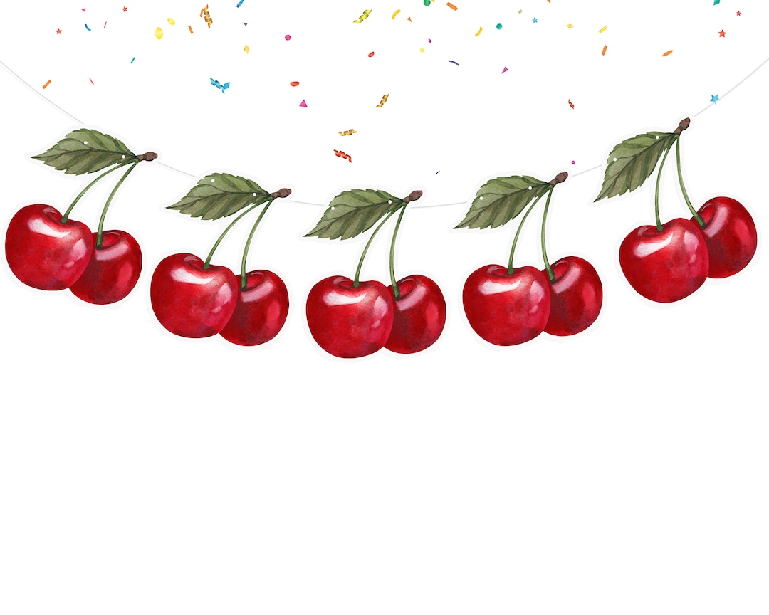 Cherry Birthday Banner Cute Watercolor Cherries Party Supplies Baby ...