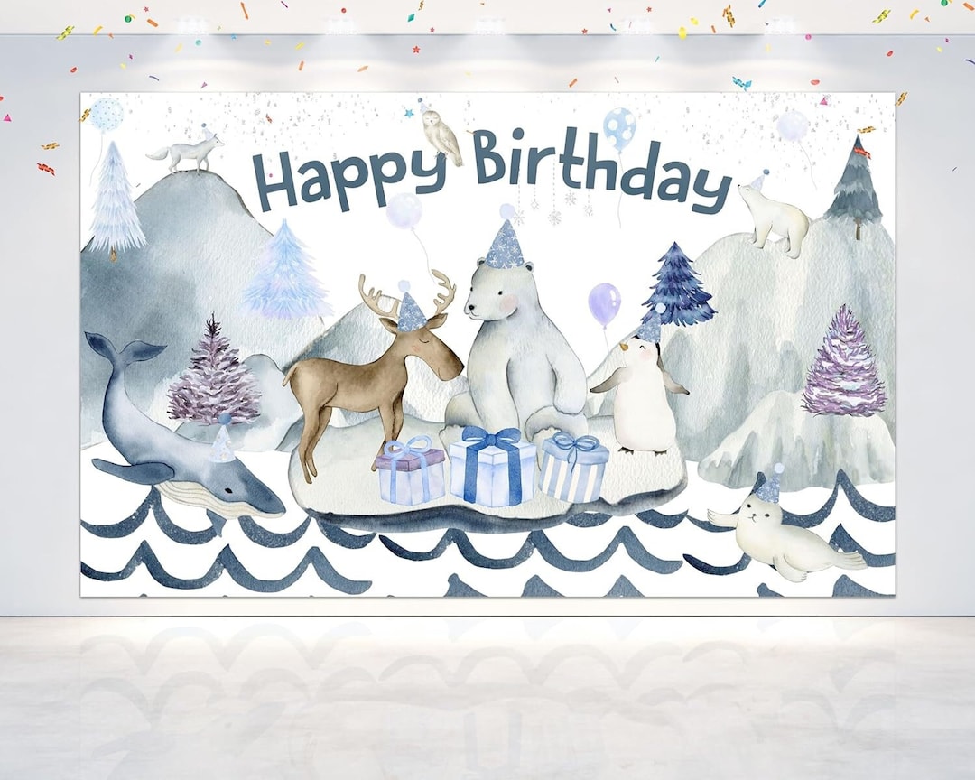 Arctic Animals Birthday Backdrop 5x3 FT - Transform Your Celebration ...