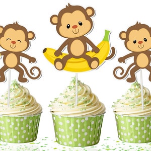 10 Pcs Monkey Cupcake Toppers - Playful Monkey Cake Decorations for Fun ...