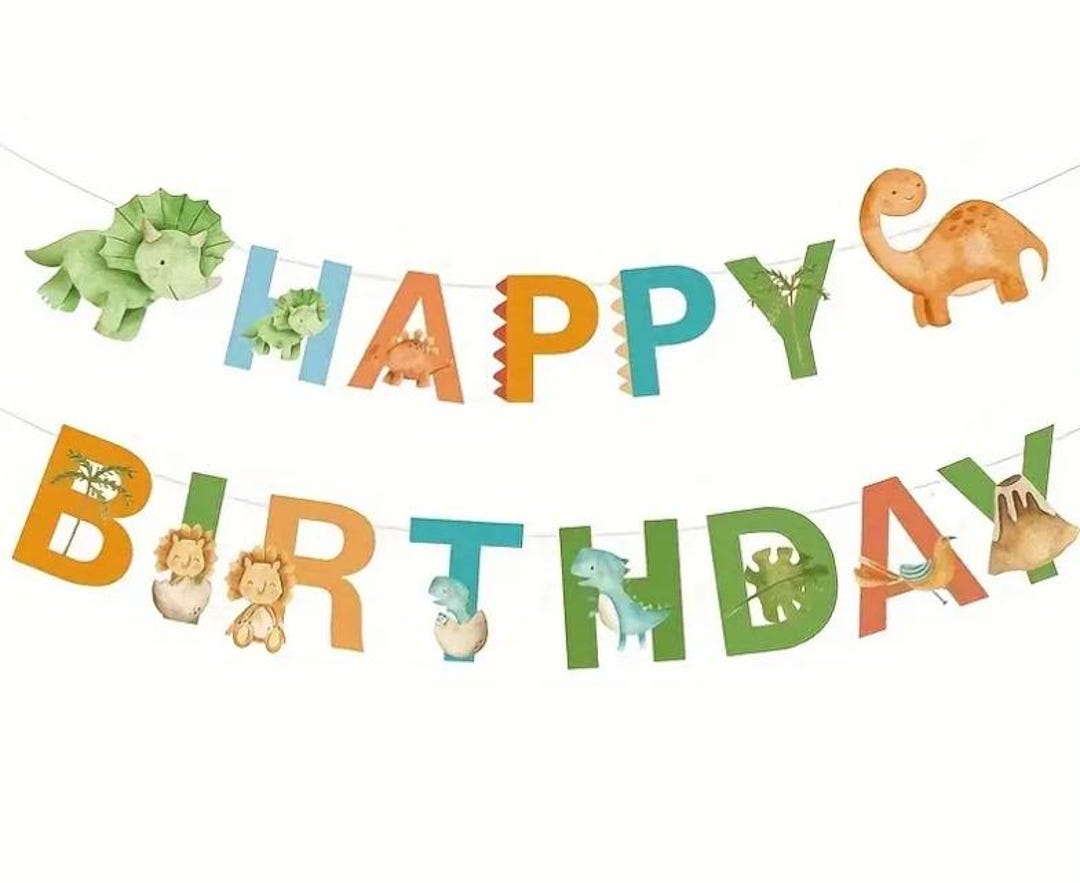 Dinosaur Happy Birthday Banner - Prehistoric Party Decoration With ...