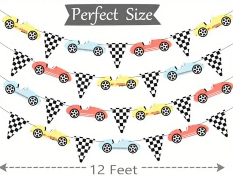 Race Car Party Banner – Race Theme Birthday Garland With Checkered ...