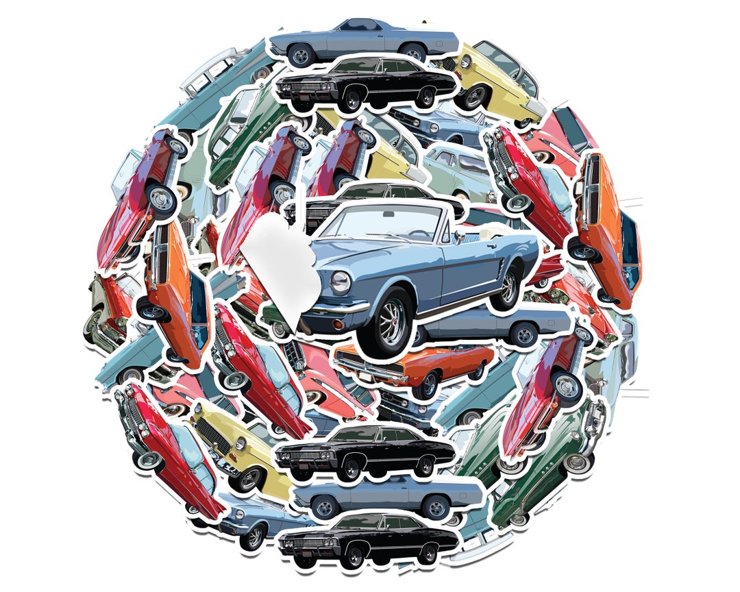 20 Vintage Retro Car Stickers Pack - Classic Automobile Vinyl Decals ...
