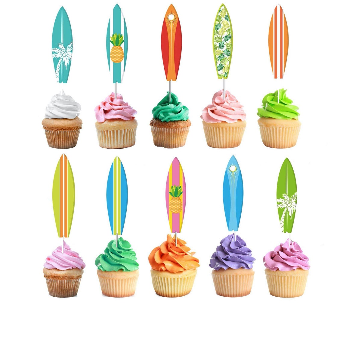 Surf Boards Cupcake Toppers Surfboards Party Supplies for - Etsy