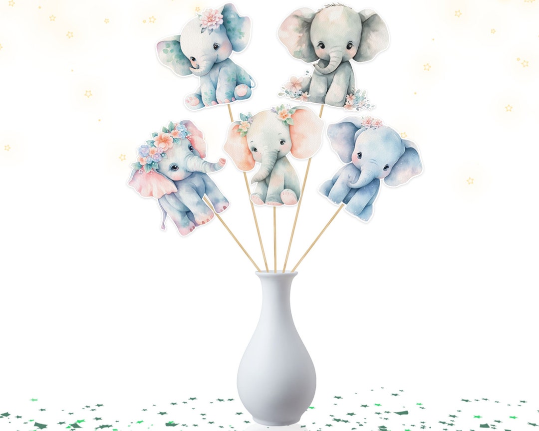 Set of 5 Elephant Centerpieces for Baby Shower and Birthday - Adorable ...