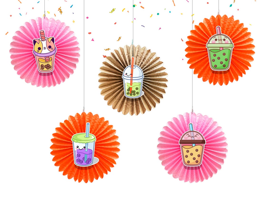 5 Pcs Boba Milk Tea Tissue Hanging Fans Set, 12-inch, Perfect for Tea ...