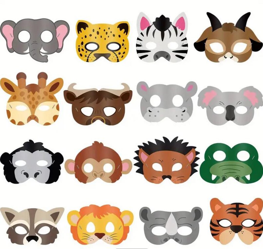 16 Piece Animal Mask Set for Kids - Perfect for Jungle, Safari, and ...