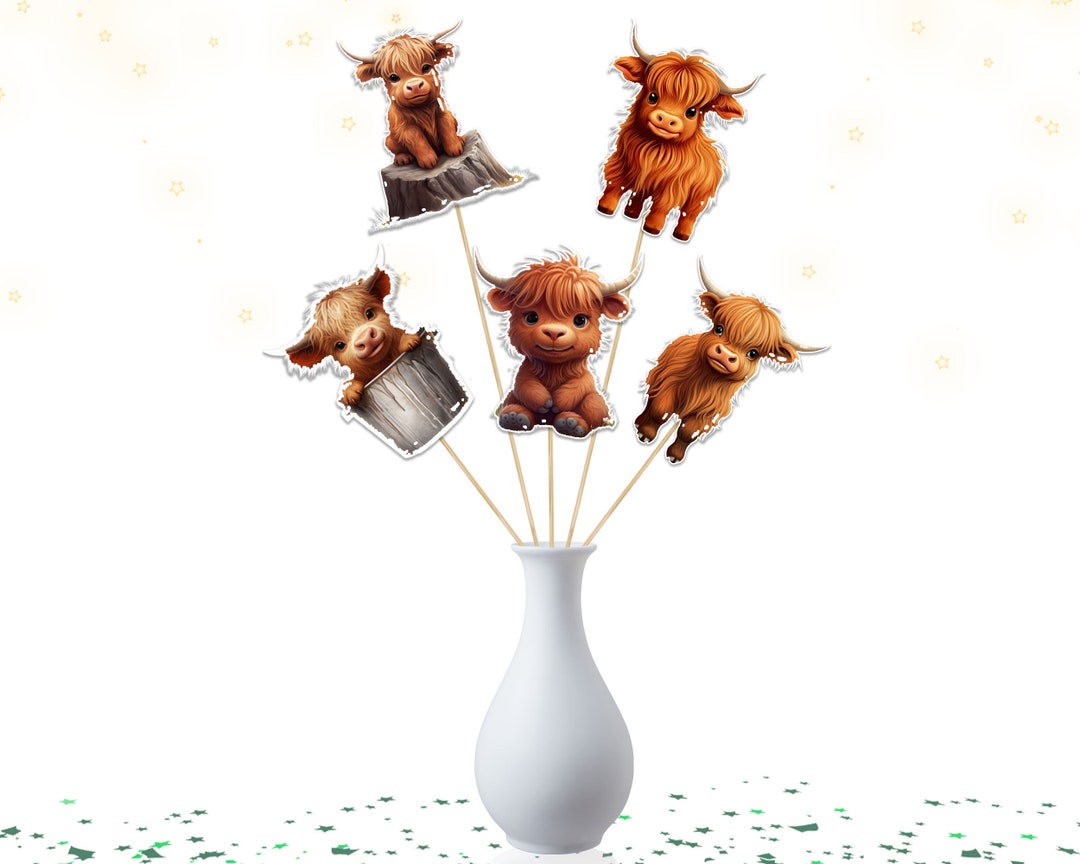 Set of 5 Highland Cow Centerpieces for Baby Shower and Birthday ...