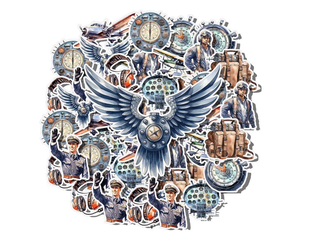 Aviation Sticker Set – Vintage Pilot & Aircraft Instrument Decals 20 ...