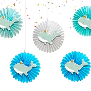 5 Pcs Whales Tissue Hanging Fans Set, 12-inch, Perfect for Ocean-themed ...