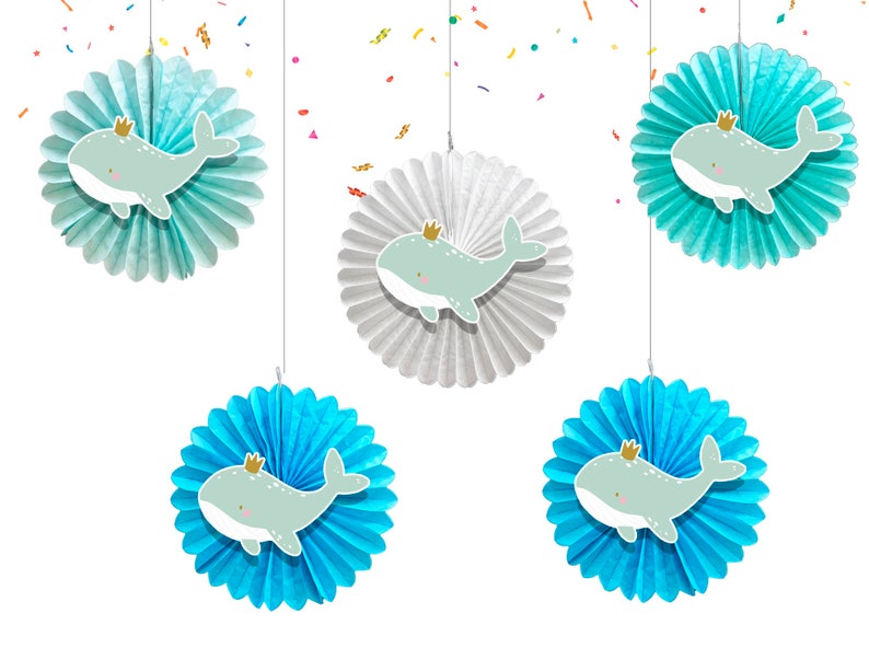 5 Pcs Whales Tissue Hanging Fans Set, 12-inch, Perfect for Ocean-themed ...