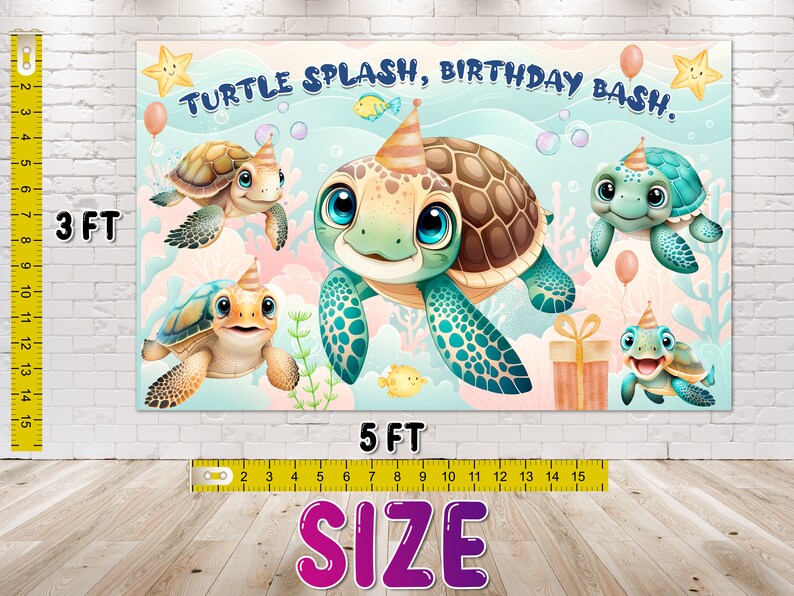 Turtle Splash, Birthday Bash - Joyful Turtle Backdrop 5x3 FT for ...