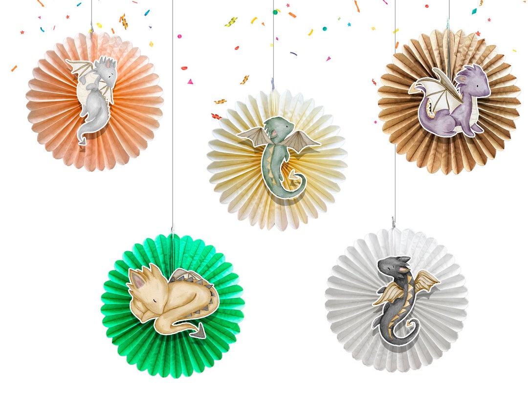 5 Pcs Mythical Creatures Tissue Hanging Fans Set, 12-inch, Perfect for ...