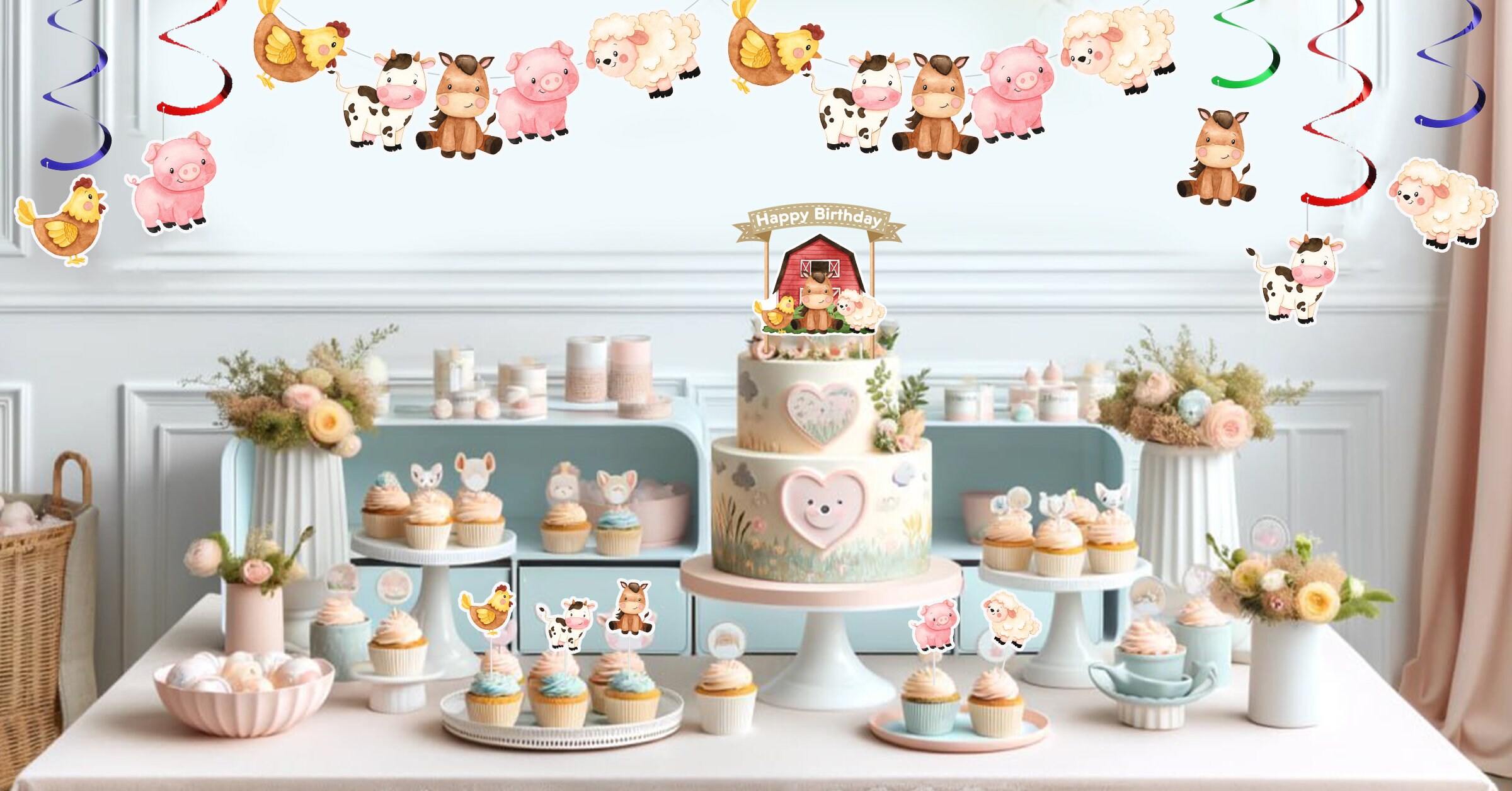 Farm Animals Birthday Banner Barnyard Animals Party Supplies Baby ...