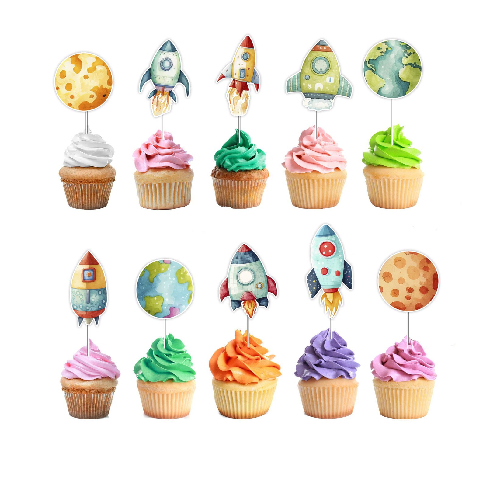 10 PCS Rockets Cupcake Toppers for Baby Shower and Birthday - Space ...