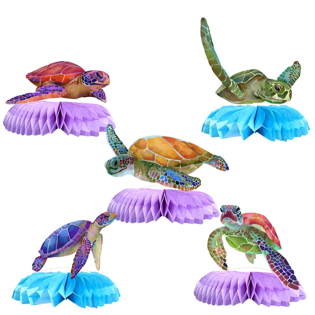 5 Pcs Turtles 1st Birthday Baby Shower Honeycomb Under the Sea ...
