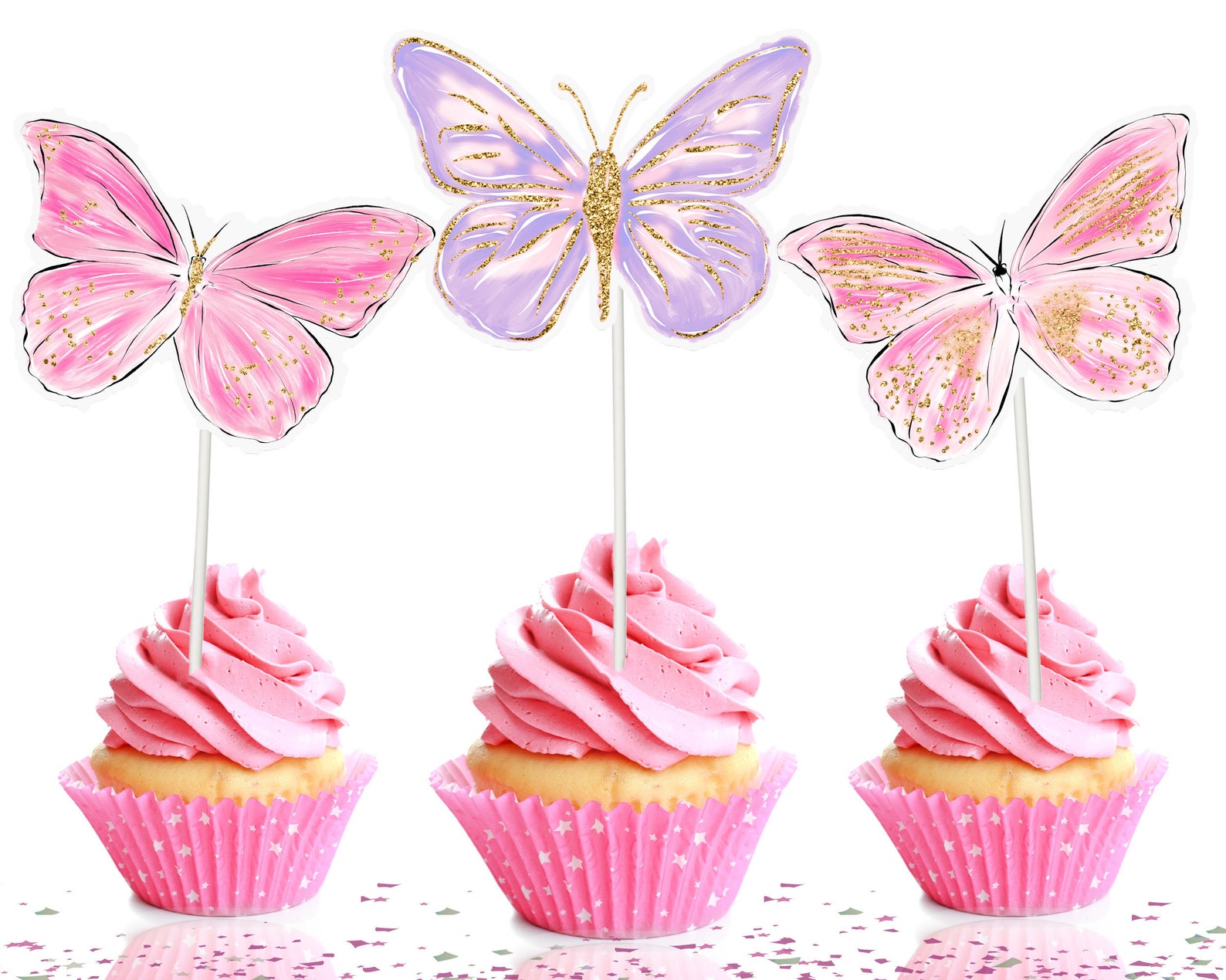 10 Pcs Butterfly Cupcake Toppers Pink Theme for Kids Butterflies Party ...