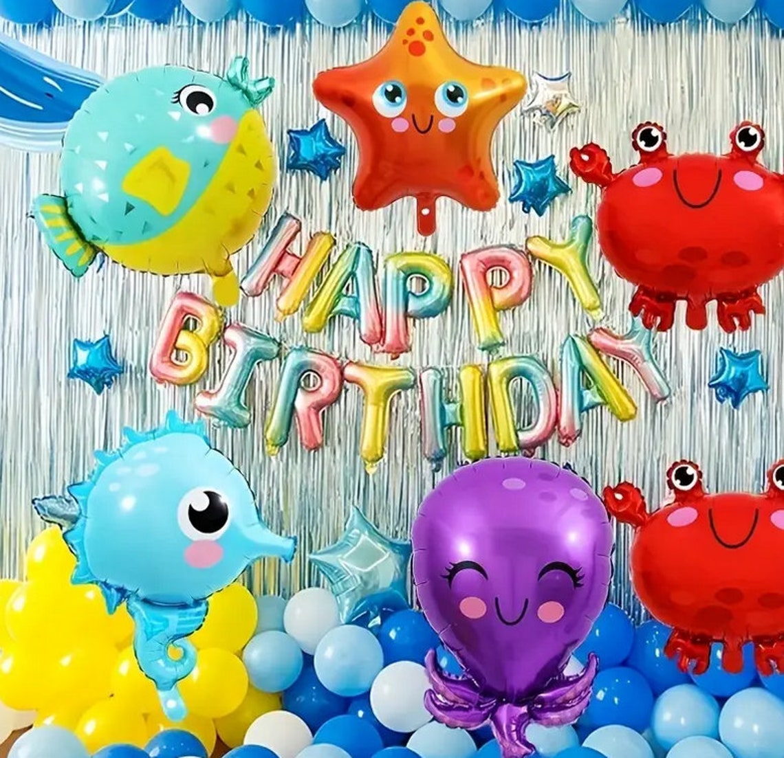 Under the Sea Balloon Set - 5 Piece Marine Animal Foil Balloons for ...