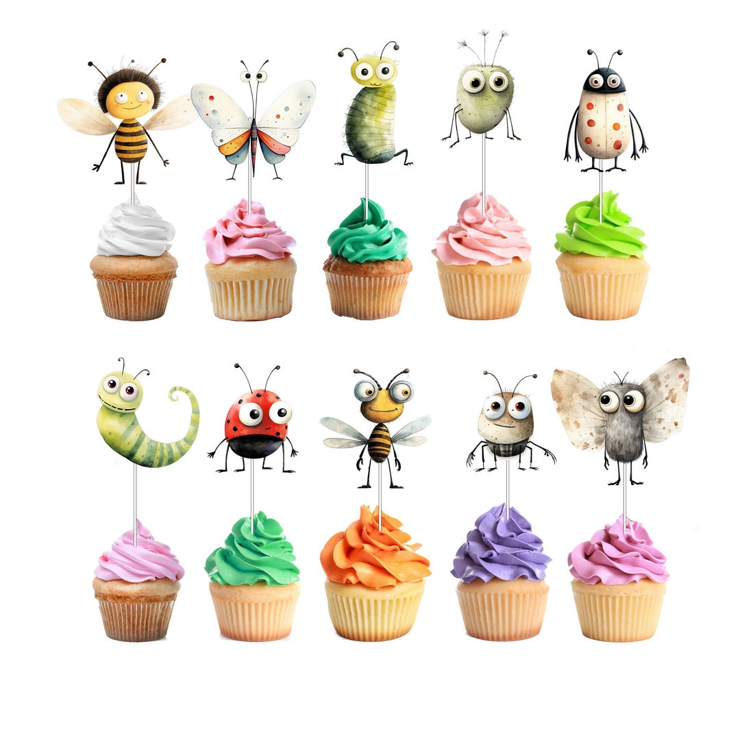 10pcs Quirky Insects Cupcake Toppers - Fun Bug-themed Party Decorations ...