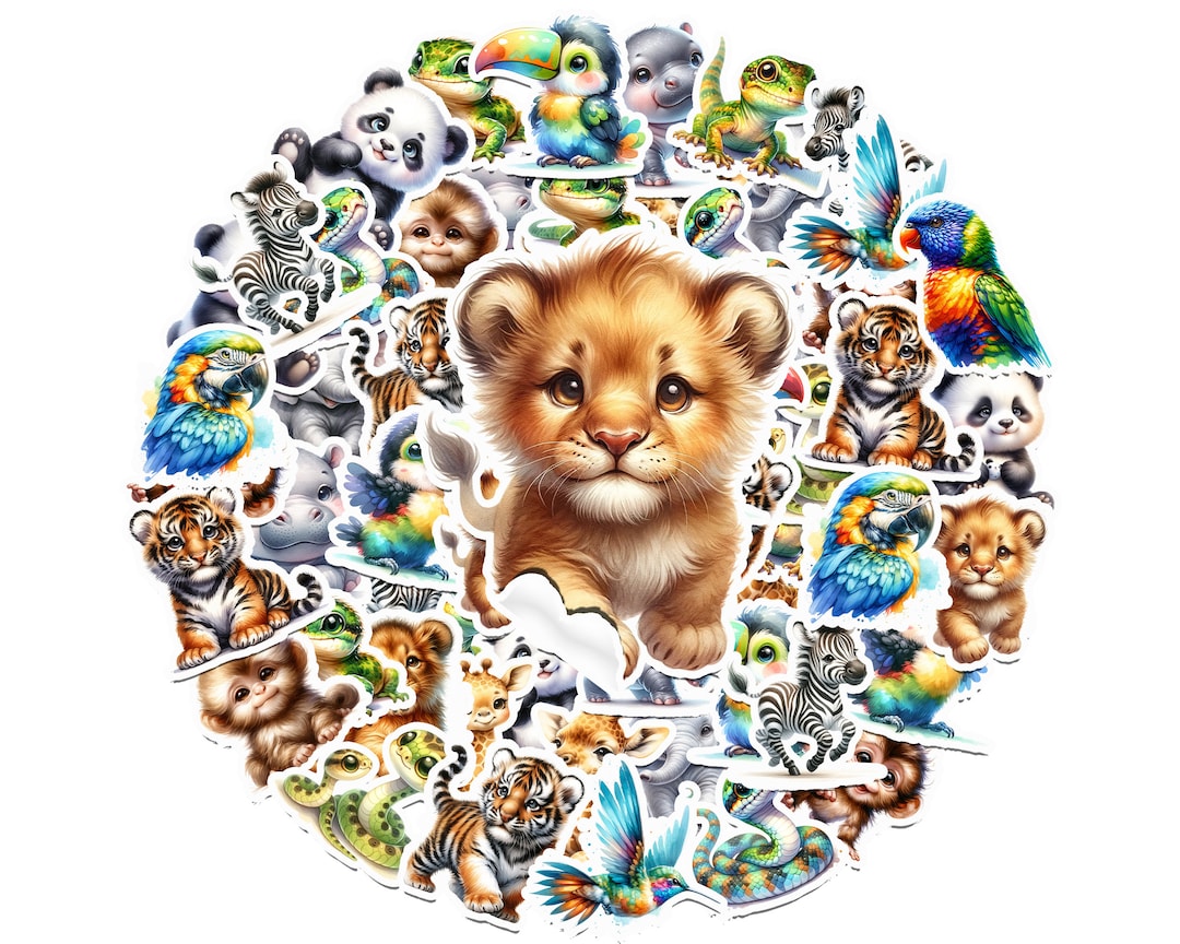 Jungle Animals Stickers Set of 25 - Cute Safari Wildlife Decals for ...