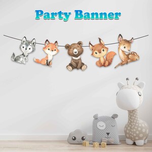 Woodland Animals Birthday Banner Cute Forest Animals Party - Etsy