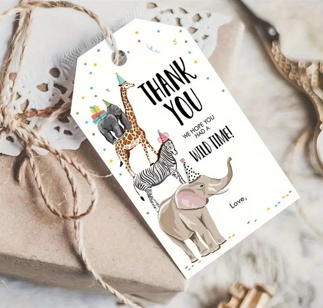 Set of 10 Jungle Animal Thank You Tags - Safari Party Favor Tags With ...