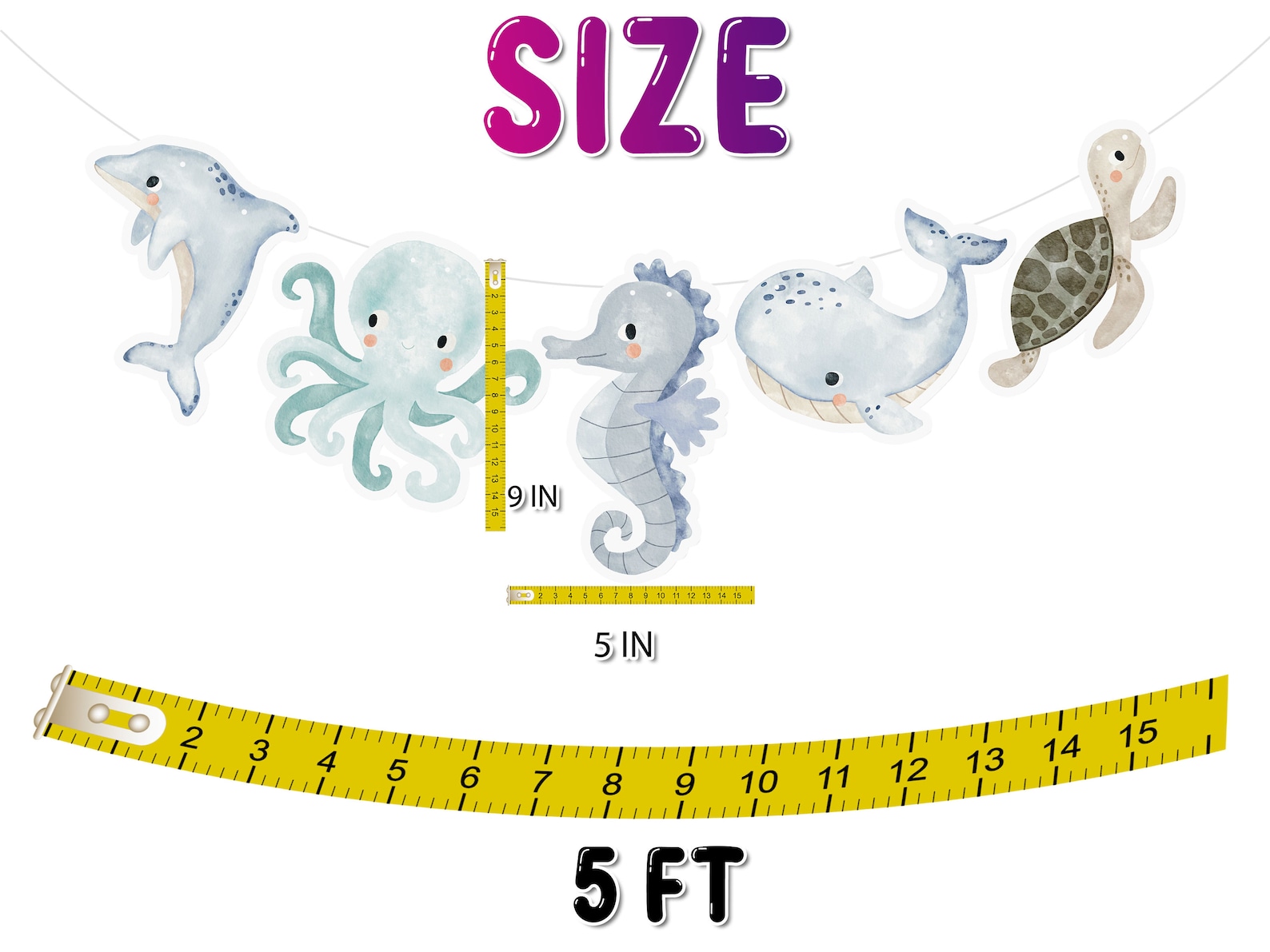 Under the Sea Birthday Banner Cute Watercolor Ocean Party Supplies Baby ...