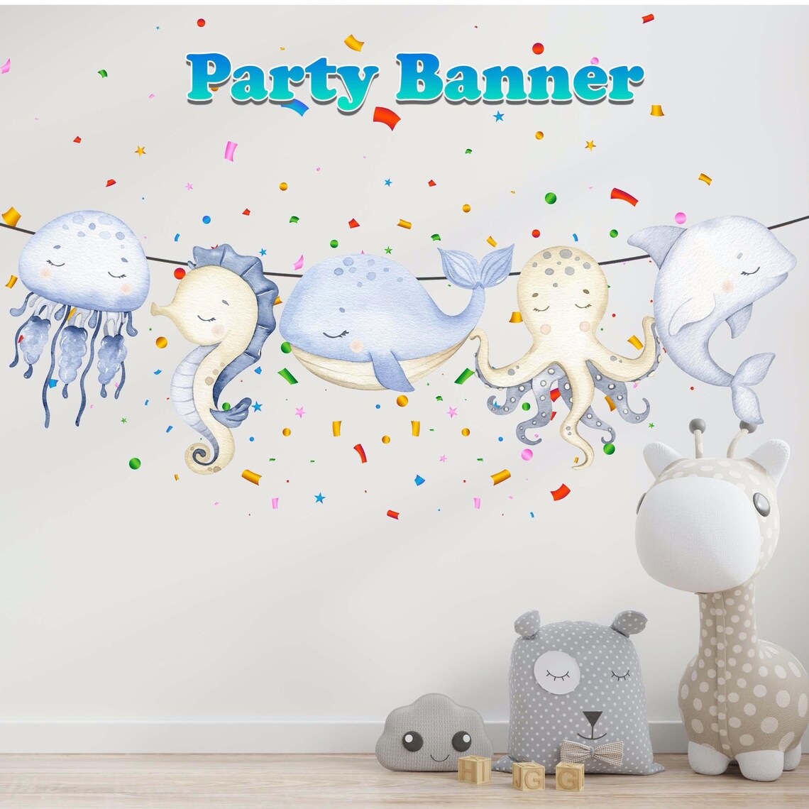 Under the Sea Birthday Banner Cute Watercolor Ocean Party - Etsy