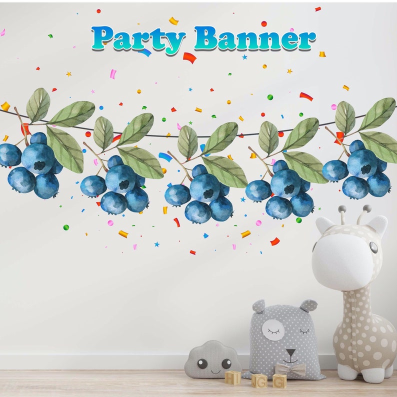 Berries Birthday Banner Cute Watercolor Summer Blueberry Party - Etsy