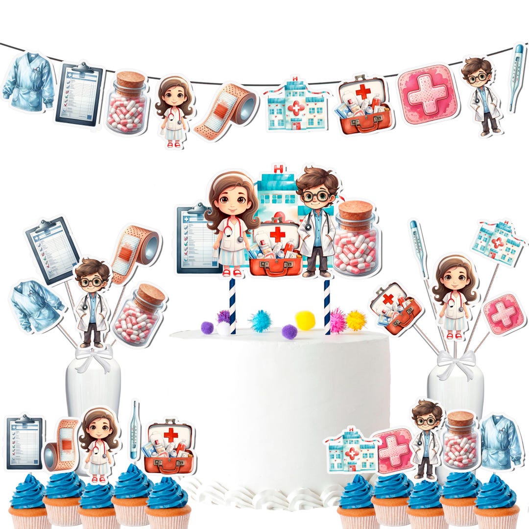 Medical Party Decorations With Cake Topper, Cupcake Toppers, Banner ...