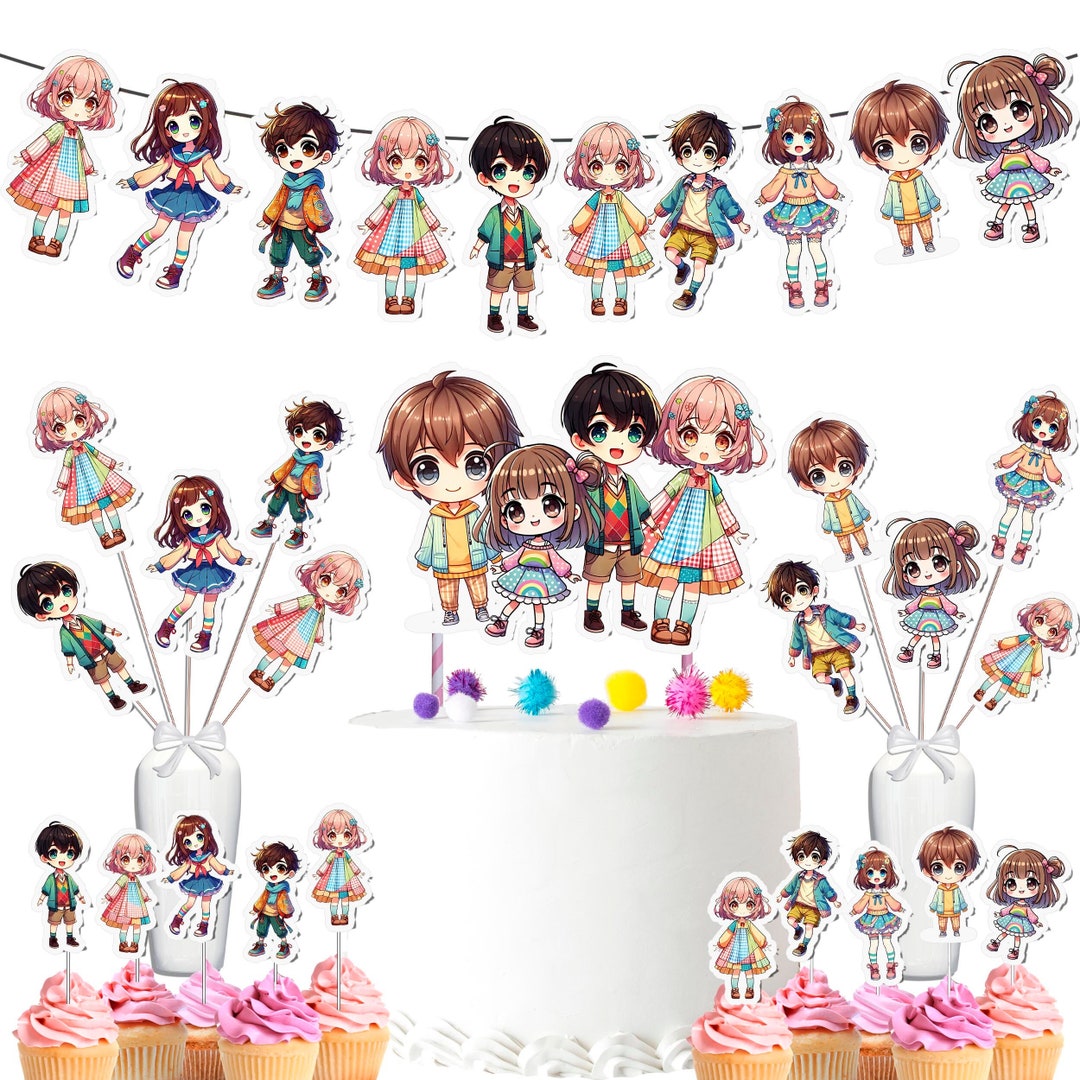 Anime Party Decorations Set Includes Cake Topper, Cupcake Toppers ...