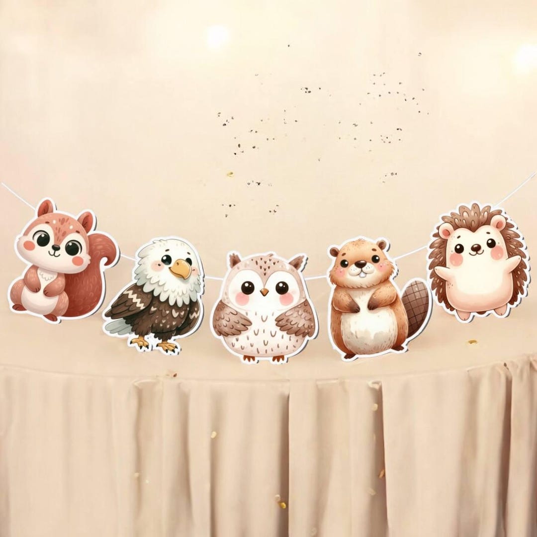 Woodland Animal Banner – 5 Pcs | Forest Baby Shower Garland | Rustic ...